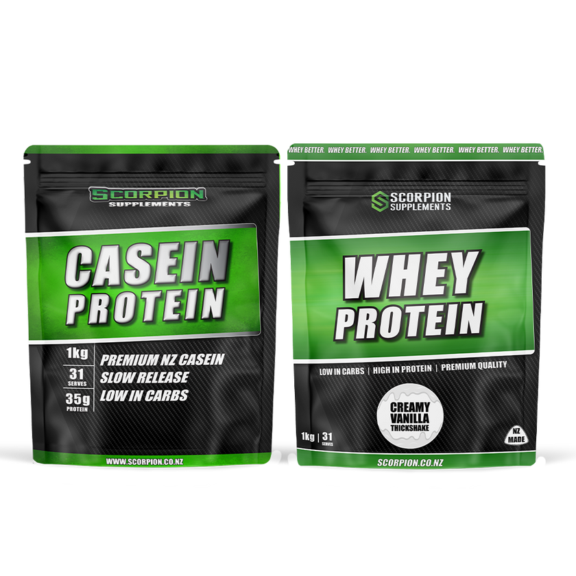 SCORPION WHEY PROTEIN 1KG & CASEIN 1KG STACK – Scorpion Supplements